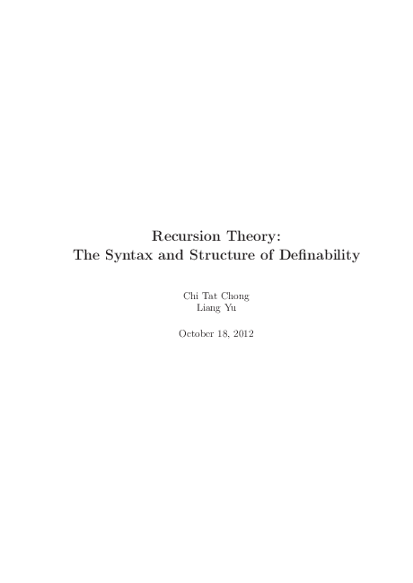 Pdf Recursion Theory The Syntax And Structure Of Definability Luiz De Carvalho