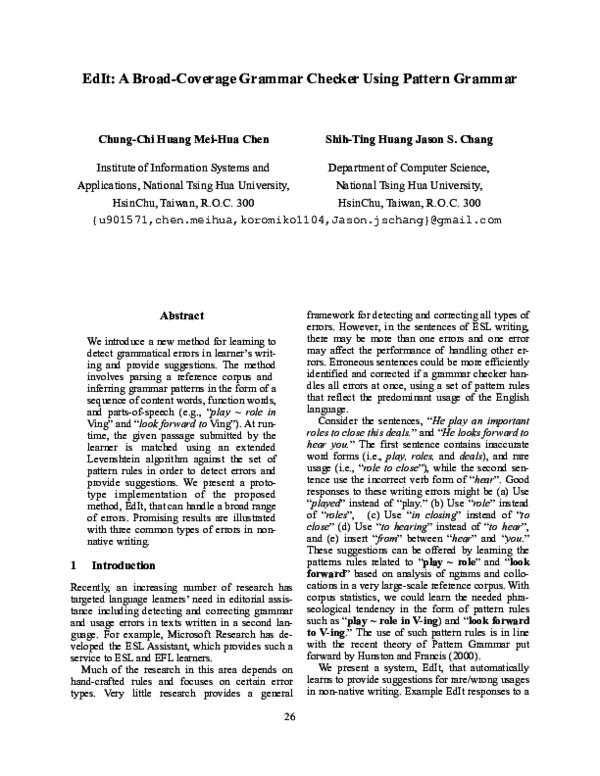 (PDF) EdIt: A Broad-Coverage Grammar Checker Using Pattern Grammar