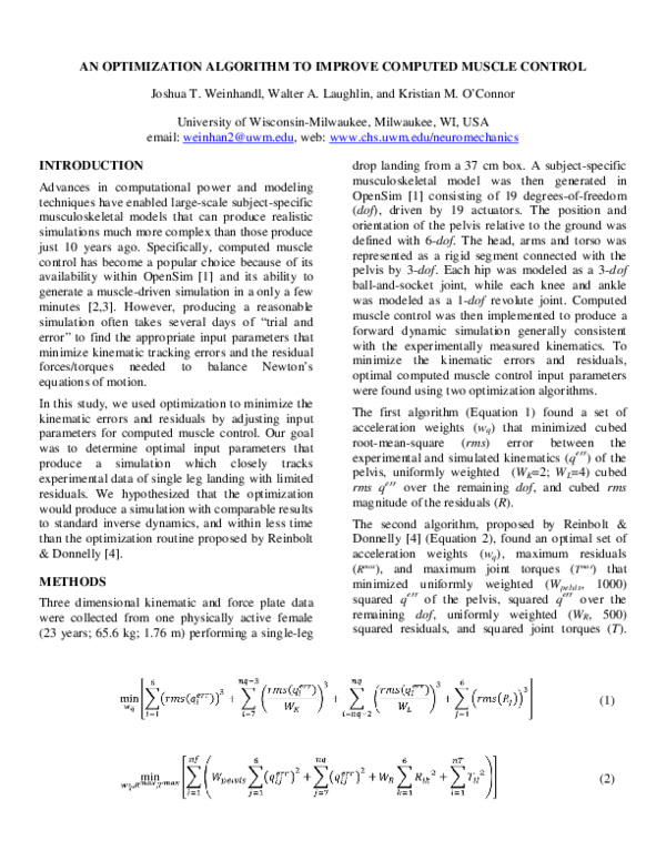 (PDF) An optimization algorithm to improve computed muscle control