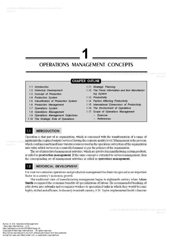 Pdf Operations Management Chapter 1 Operations Management Concepts