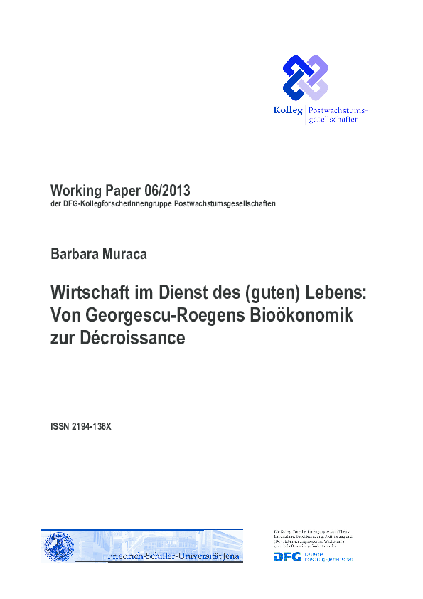 Wirtschaft im Dienst des (guten) Lebens: Von Georgescu - Roegens ...