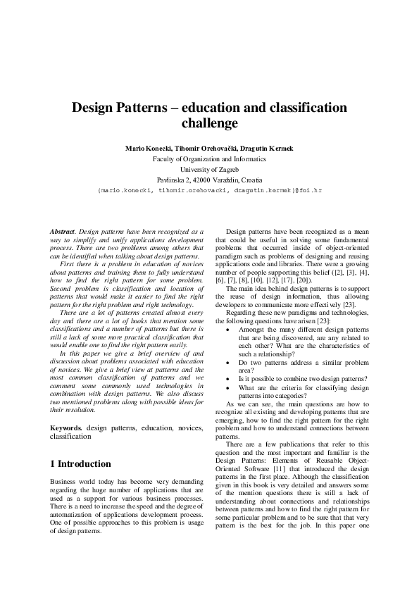 (PDF) Design Patterns - education and classification challenge