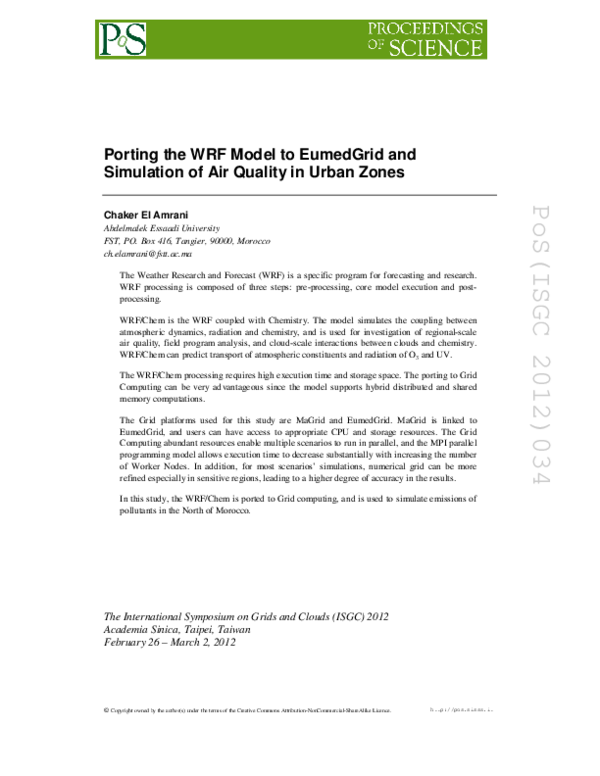 Porting the WRF Model to EumedGrid and Simulation of Air Quality in ...