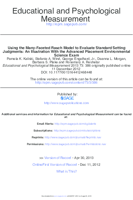 (PDF) Using the Many-Faceted Rasch Model to Evaluate Standard Setting ...