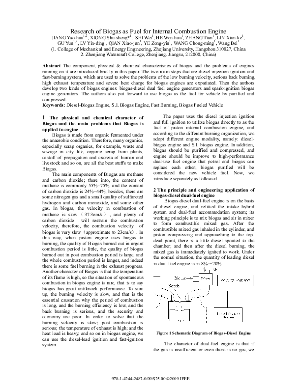 (PDF) Research of Biogas as Fuel for Internal Combustion Engine