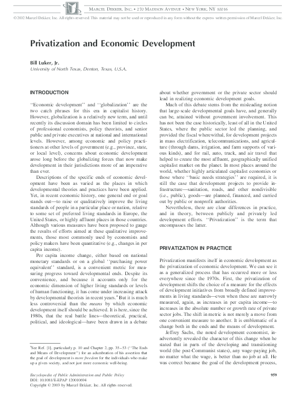 (PDF) Privatization and Economic Development