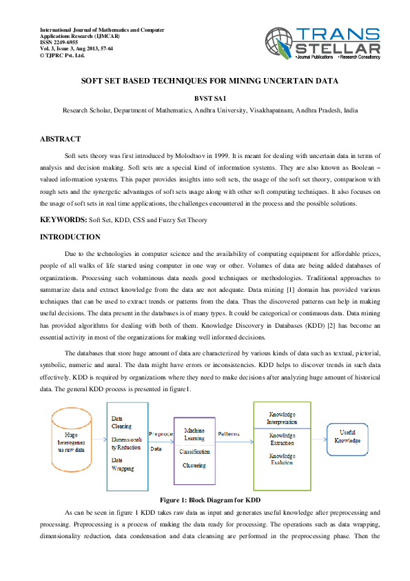 (PDF) SOFT SET BASED TECHNIQUES FOR MINING UNCERTAIN DATA