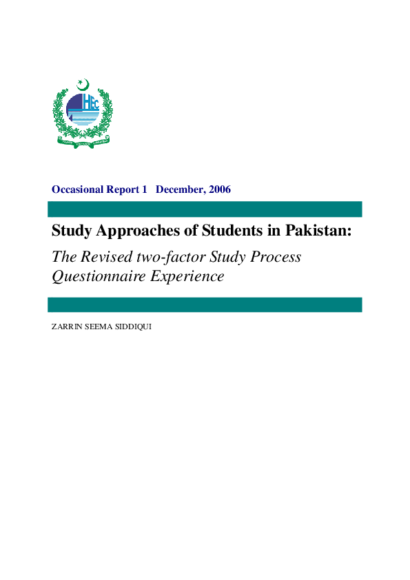 (PDF) Study Approaches of Students in Pakistan: The Revised two-factor ...