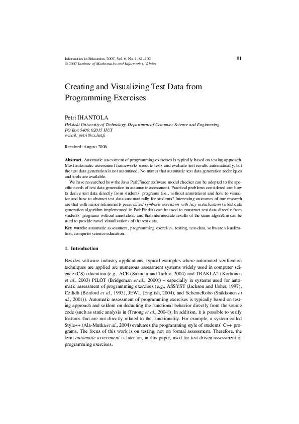 Pdf Creating And Visualizing Test Data From Programming Exercises 6976