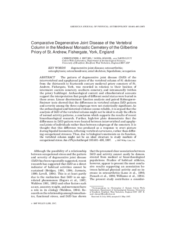 (PDF) Comparative Degenerative Joint Disease of the Vertebral Column in ...