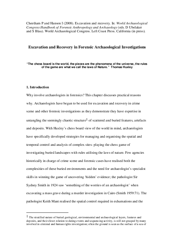 (PDF) ‘Excavation and Recovery’ (with P Cheetham) in World Archaeological Congress Handbook of ...