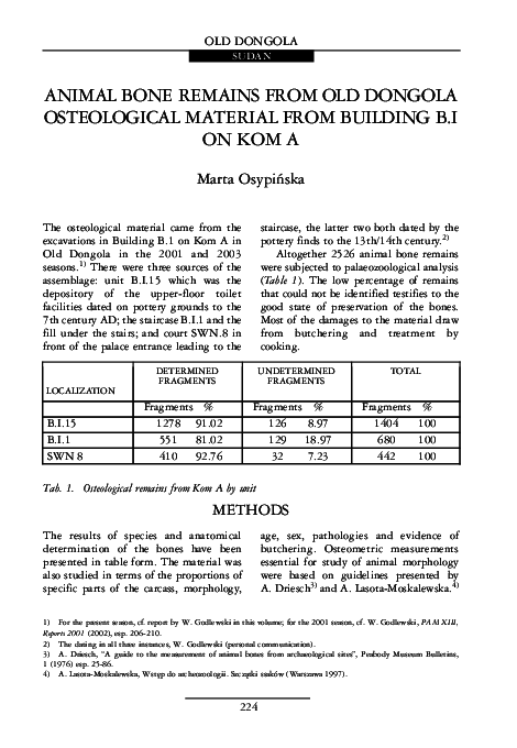 (PDF) ANIMAL BONE REMAINS FROM OLD DONGOLA OSTEOLOGICAL MATERIAL FROM ...