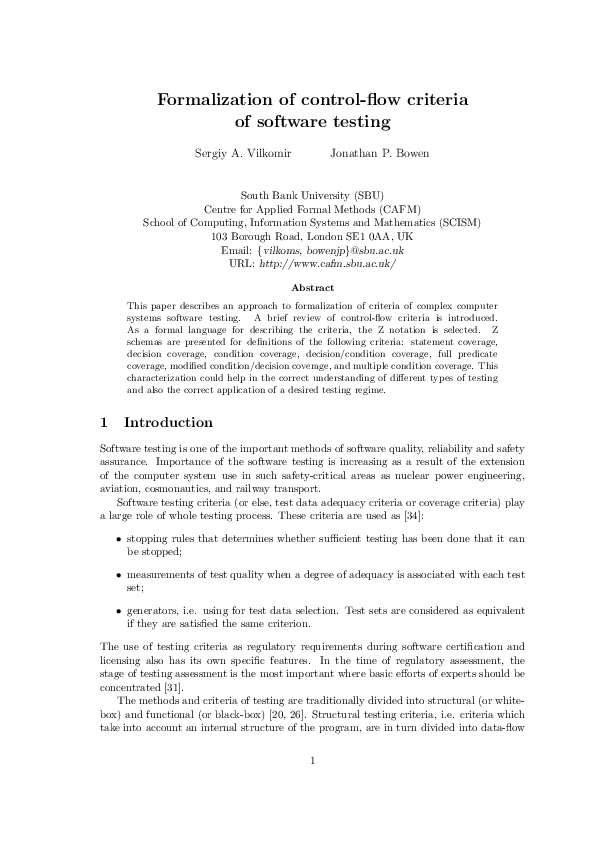 (PDF) Formalization of control-flow criteria of software testing