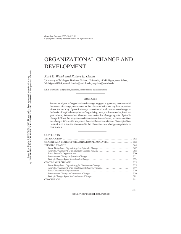 (PDF) ORGANIZATIONAL CHANGE AND DEVELOPMENT