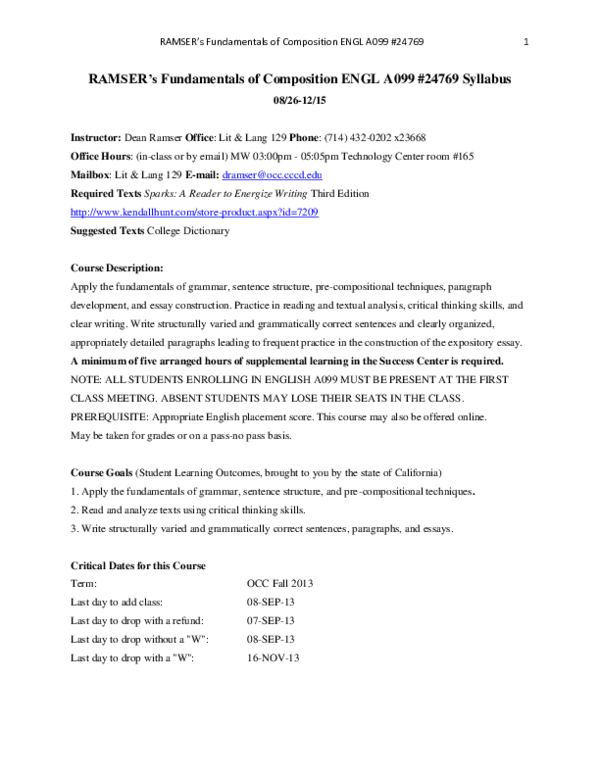 (PDF) English 99 Syllabus