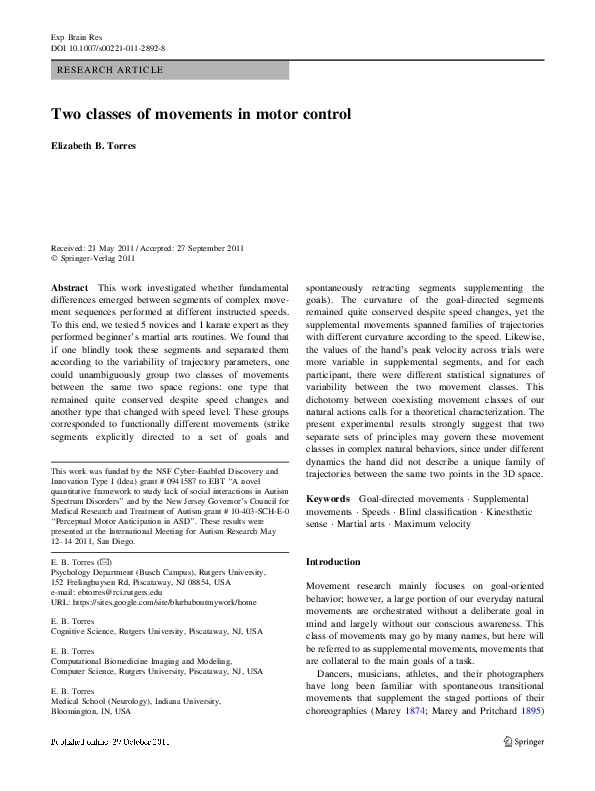 (PDF) RESEARCH ARTICLE Two classes of movements in motor control