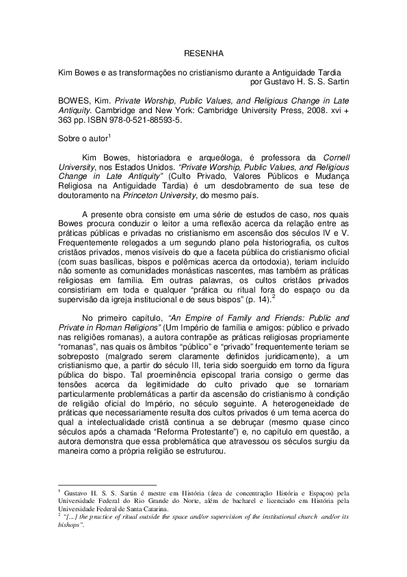 (PDF) Resenha: Kim Bowes e as transformações no cristianismo na ...