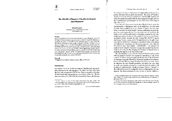 (PDF) The Afterlife of Emperor Claudius in Seneca's Apocolocyntosis