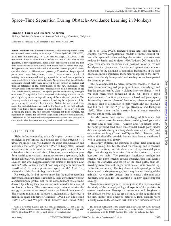 (PDF) Space-Time Separation During Obstacle-Avoidance Learning in Monkeys