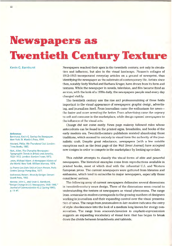 (PDF) Newspapers as 20th Century Texture