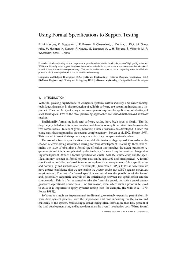 (PDF) Using Formal Specifications to Support Testing