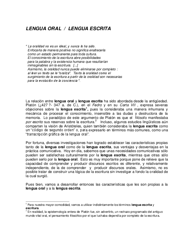 (DOC) lengua oral y lengua escrita