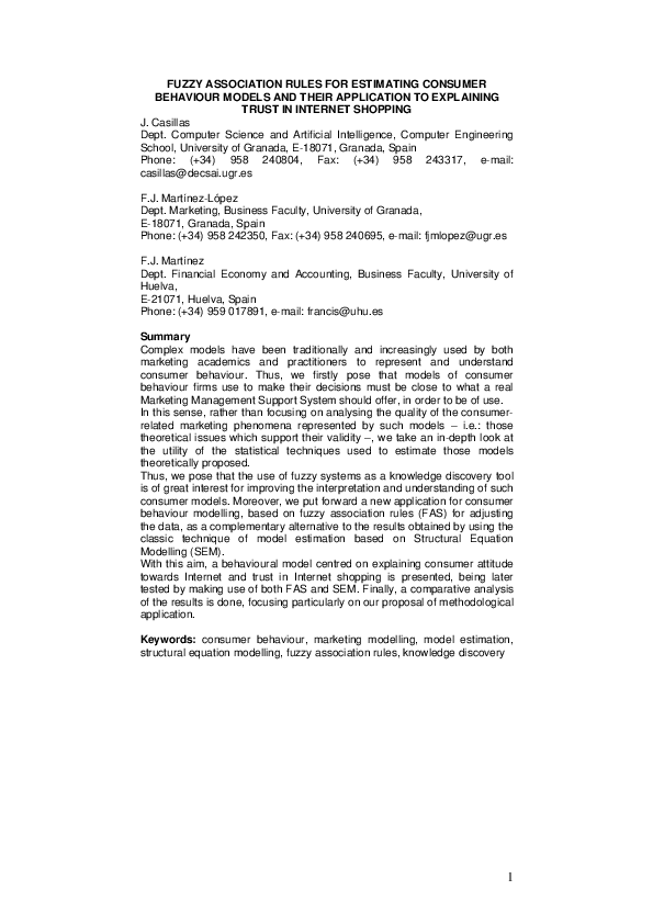 Pdf Fuzzy Association Rules For Estimating Consumer Behaviour Models And Their Application To