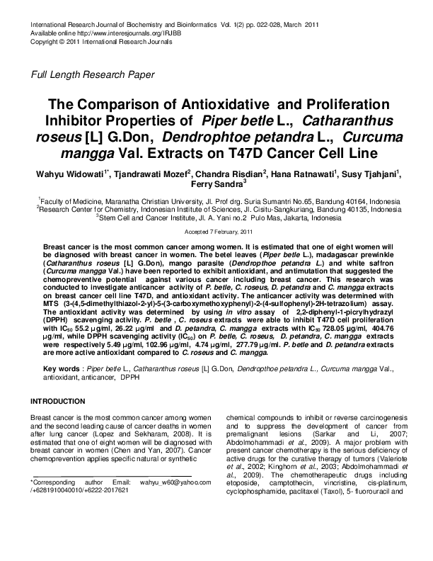 The Comparison of Antioxidative and Proliferation Inhibitor Properties ...