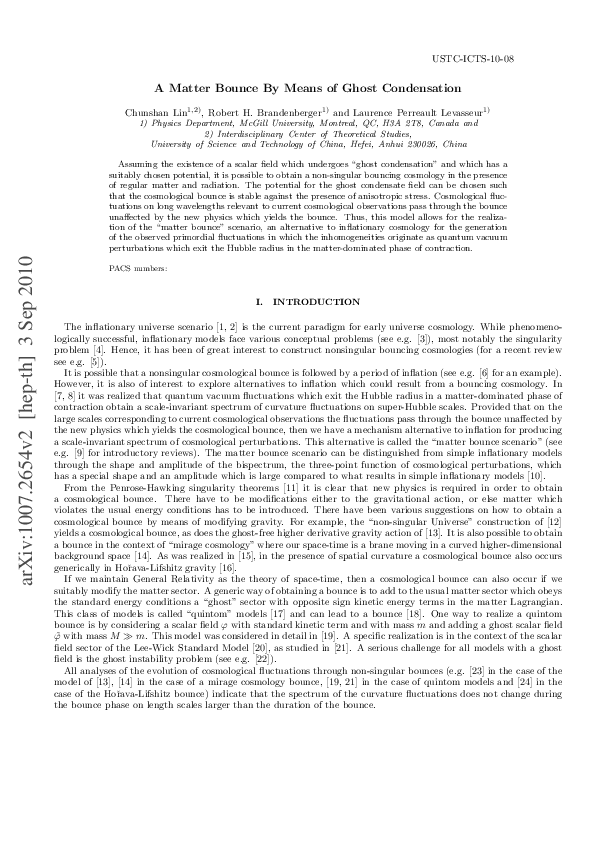 (PDF) A matter bounce by means of ghost condensation | Chunshan Lin ...