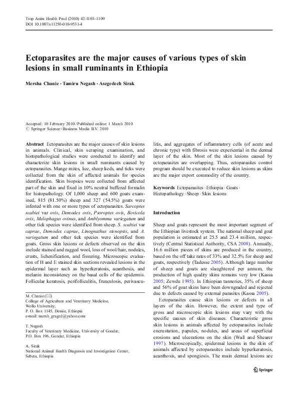 Pdf Ectoparasites Are The Major Causes Of Various Types Of Skin