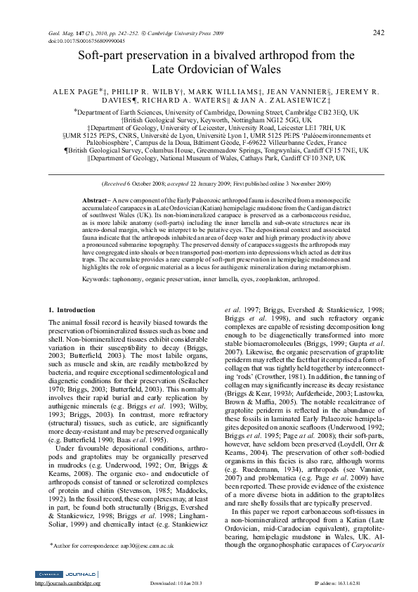 (PDF) Soft-part preservation in a bivalved arthropod from the Late ...