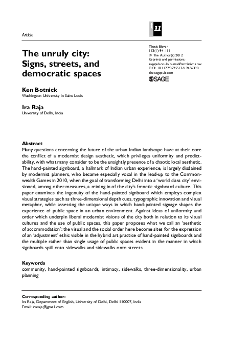 (PDF) The Unruly City: Signs, Streets and Democratic Spaces