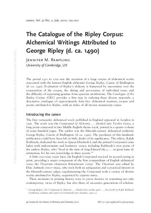 (PPT) The Catalogue of the Ripley Corpus: Alchemical Writings ...
