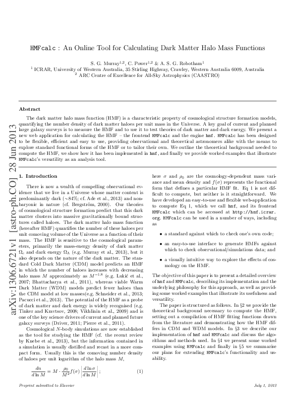 (PDF) HMFcalc: An Online Tool for Calculating Dark Matter Halo Mass ...