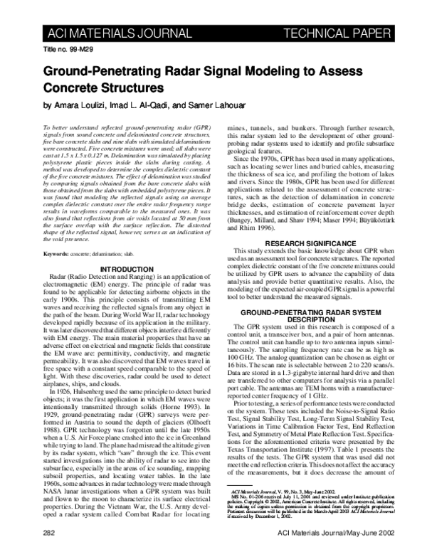 (PDF) Ground-Penetrating Radar Signal Modeling to Assess Concrete Structures