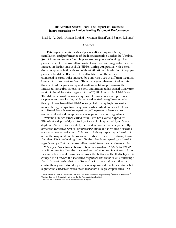 (PDF) The Virginia Smart Road: The Impact of Pavement Instrumentation ...