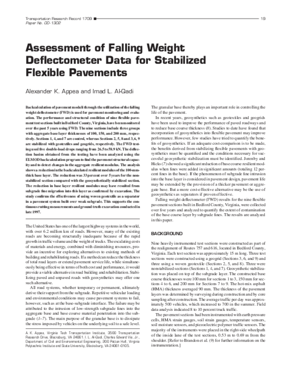 (PDF) Assessment of Falling Weight Deflectometer Data for Stabilized Flexible Pavements