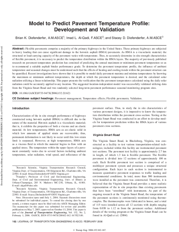 Pdf Model To Predict Pavement Temperature Profile Development And Validation