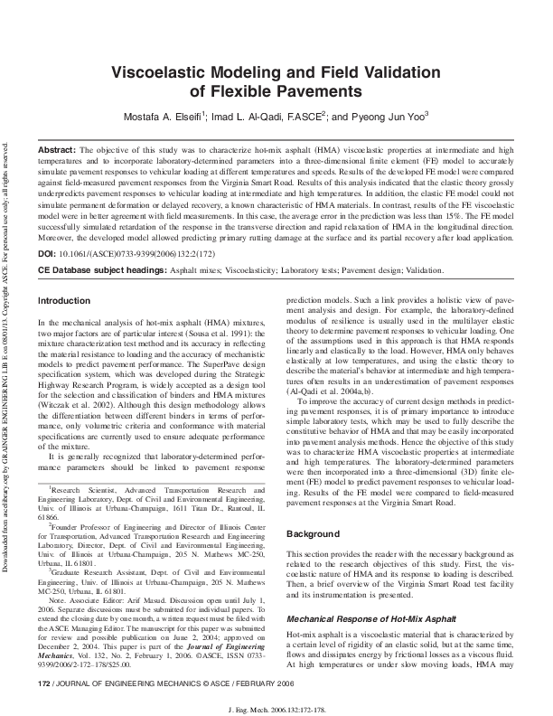 Pdf Viscoelastic Modeling And Field Validation Of Flexible Pavements