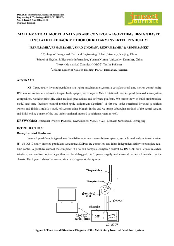Pdf Analysis And Control Algorithms Design Based On State Feedback