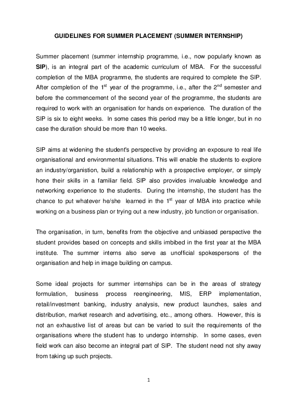 (PDF) GUIDELINES FOR SUMMER PLACEMENT (SUMMER INTERNSHIP