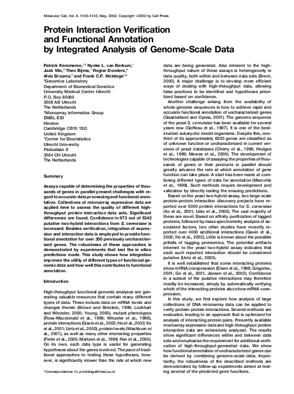 (PDF) Genome-Scale Protein Interaction and Annotation