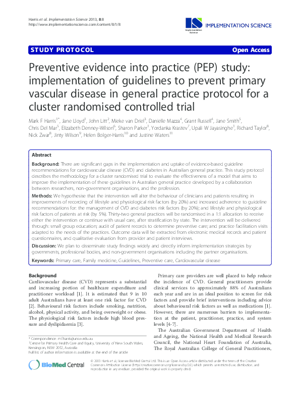 (PDF) Preventive evidence into practice (PEP) study: implementation of guidelines to prevent ...