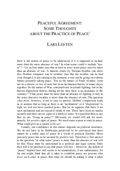 (PDF) Peaceful Agreement. Some Thoughts about the Practice of Peace