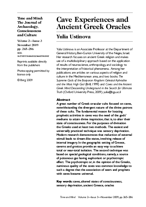 (PDF) Cave Experiences and Ancient Greek Oracles