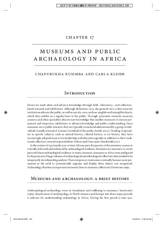 Pdf Museums And Public Archaeology In Africa