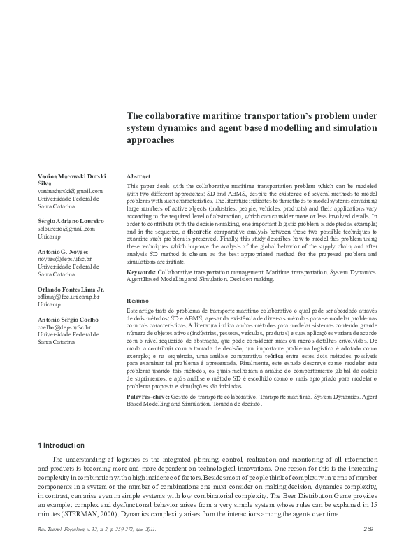(PDF) The collaborative maritime transportation s problem under system dynamics and agent based ...