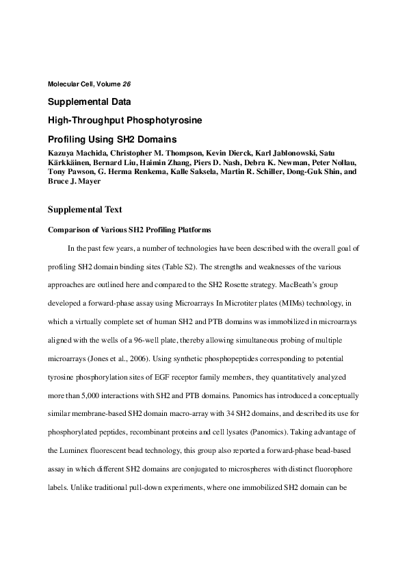 (PDF) Supplemental Data High-Throughput Phosphotyrosine Profiling Using SH2 Domains