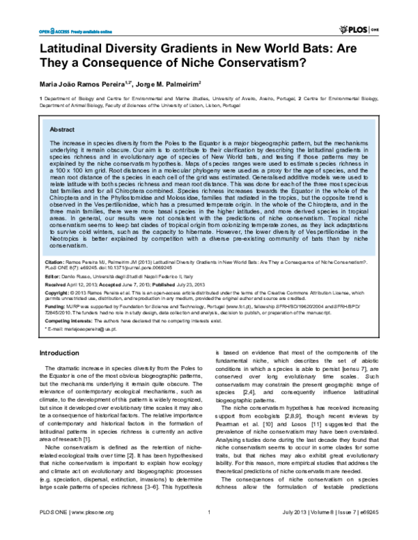 (PDF) Latitudinal Diversity Gradients in New World Bats: Are They a ...