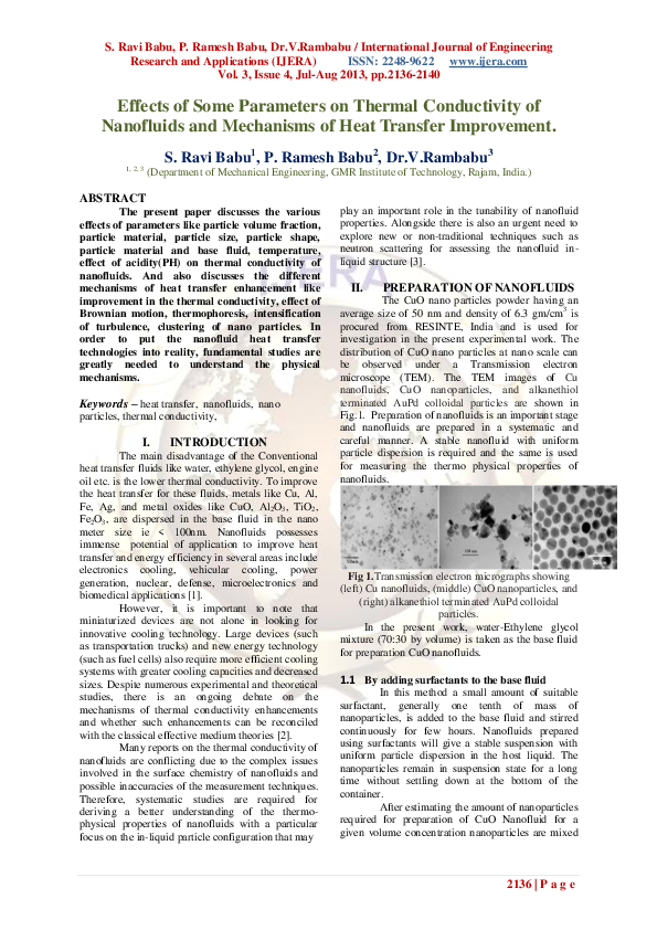 (PDF) Effects of Some Parameters on Thermal Conductivity of Nanofluids ...